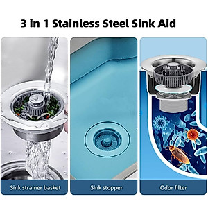 dfgsxifc Indicativet 3 in 1 Sink Drain Strainer, Stainless Steel, Silver