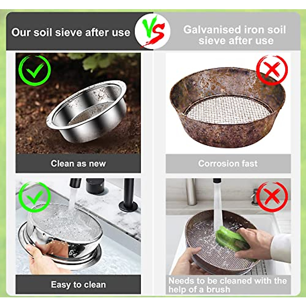 Garden Sieve Sifting Soil Sifter - 9.5in Composts Sifter,Garden Sifter Pans Sifting Pan Contain 5 Models Soil Sieve Hole Dirt Strainer,Rock Sifter Dirt Sifter for Sifting Screen,Peat Moss and More.
