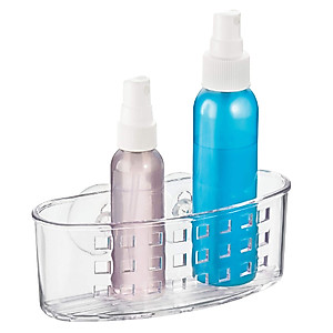 iDesign BPA-Free Plastic Bathroom Suction Organizer Basket - 6.5" x 2.75" x 2.5", Clear