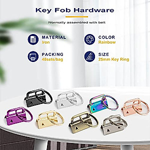48 Sets Key Fob Hardware by EKUIEKA,1 Inch 8 Colors Fob Key Chain Wristlet Hardware with Split Rings,Key Lanyard and Key Chain Making Hardware Supplies