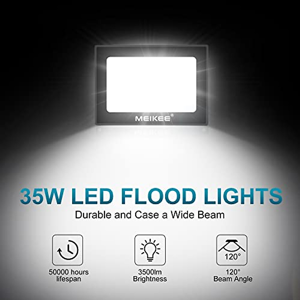 MEIKEE 35W LED Flood Lights Outdoor, 3500lm LED Work Light with Plug, 5000K Natural White Security Light, IP66 Waterproof Portable Outdoor Flood Lighting for Garage Garden Stadium Playground (4Pack)