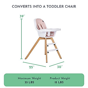 Evolur Zoodle 2 in 1 Convertible Baby High Chair in Pink, Easy to Clean, Adjustable and Removable Tray, Compact and Portable High Chair, Foldable High Chair with Adjustable Footrest
