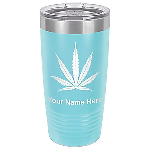 LaserGram 20oz Vacuum Insulated Tumbler Mug, Marijuana leaf, Personalized Engraving Included (Light Blue)