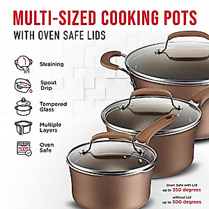 Cookware Set – 23 Piece –Gold Multi-Sized Cooking Pots with Lids, Skillet Fry Pans and Bakeware – Reinforced Pressed Aluminum Metal - Suitable for Gas, Electric, Ceramic and Induction by BAKKEN Swiss