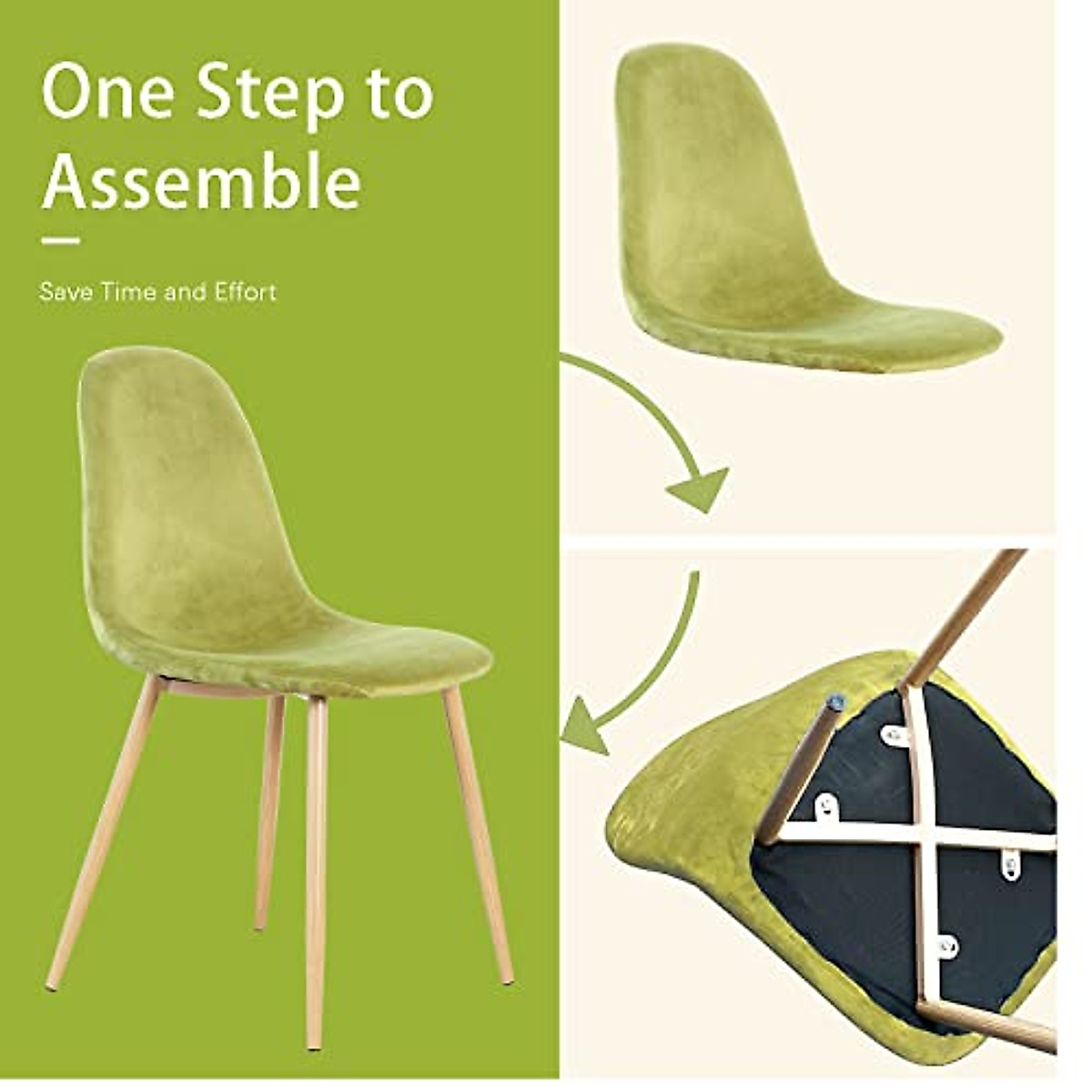 KAIDYSENY Mid Century Dining Chairs Set of 4 - Upholstered Velvet Modern Dining Room Chairs with Metal Legs, Shell Lounge Side Chairs for Kitchen, Dining,Bedroom, Living Room, (Yellow)