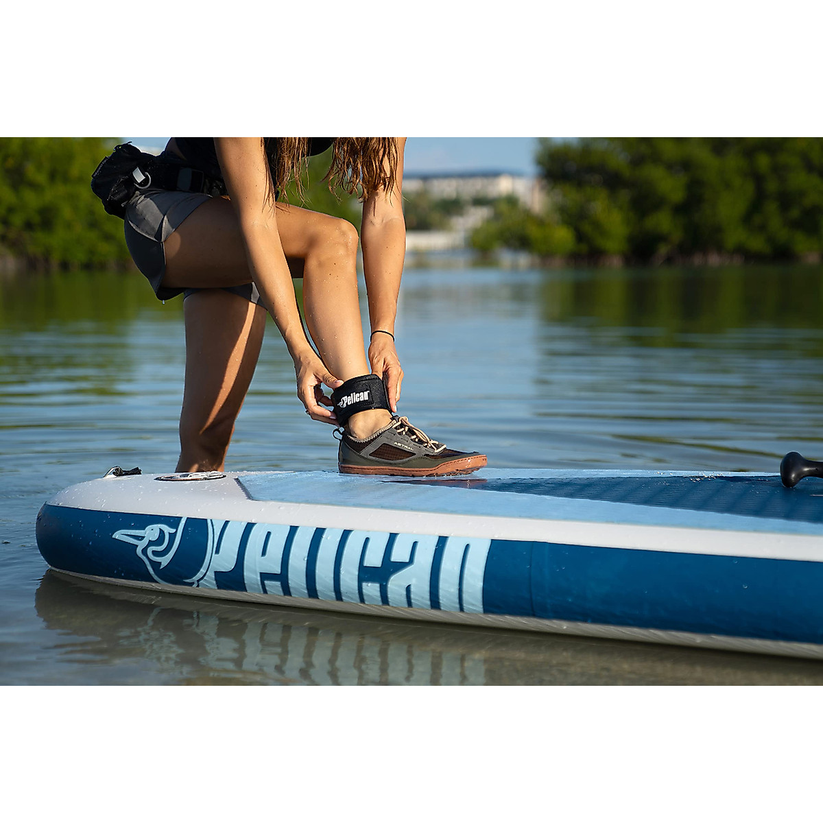 Pelican Boracay Premium Inflatable Stand Up Paddle Board - 3 Pieces SUP Paddle - Accessories, Leash, Hand Pump & Carry Bag - 10.4 ft - White/Blue
