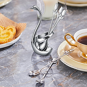 SGVRPVZ Silver Small Coffee Spoon Holder Set,Swan Base With 12 Pcs Demitasse Espresso Spoons Set,6" Mini Tulip/Rose Dessert Spoon,Stainless Steel Tea Spoons
