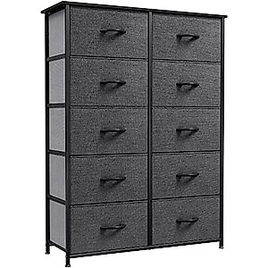 YITAHOME 10 Drawer Dresser - Fabric Storage Tower, Organizer Unit for Bedroom, Living Room, Hallway, Closets & Nursery - Sturdy Steel Frame, Wooden Top & Easy Pull Fabric Bins (Charcoal)