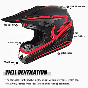 Youth Kids Motocross Helmet, Full Face Motorcycle Dirt Bike Off-Road Mountain Bike BMX ATV Helmet, DOT Approved, 5Pcs Set (W/Gloves Goggles Mask), Blue, XL