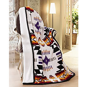 Nu Trendz Signature Southwest Design (Navajo Print) Sherpa Lined Throw 16112 White