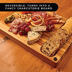 Premium Large Acacia Wood Cutting Board for Kitchen. 1.5in Extra Thick Chopping Board with Juice Groove. Non slip Reversible Butcher Block Countertop & Charcuterie Board gift set
