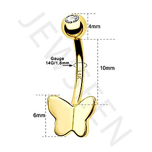 Jewseen 14K Gold Belly Button Rings for Women Butterfly Belly Rings Navel Piercing Jewelry Belly Piercing Body Piercing Jewelry