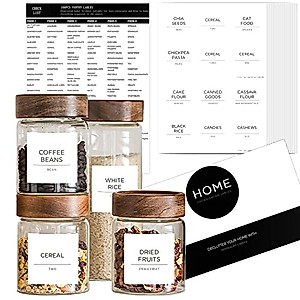 v2croft 168 Pantry Labels for Food Containers, Minimalist White Matte Stickers Black Fine Line Text,Preprinted Waterproof Label for Glass Jars, Bottles & Canisters,Pantry Organization Storage