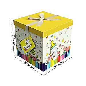 Gift Box 10x10x10 Petit Bebe Collection - Easy to Assemble & Reusable - No Glue Required - Ribbon, Tissue Paper, and Gift Tag Included - EZ Gift Box by Endless Art US
