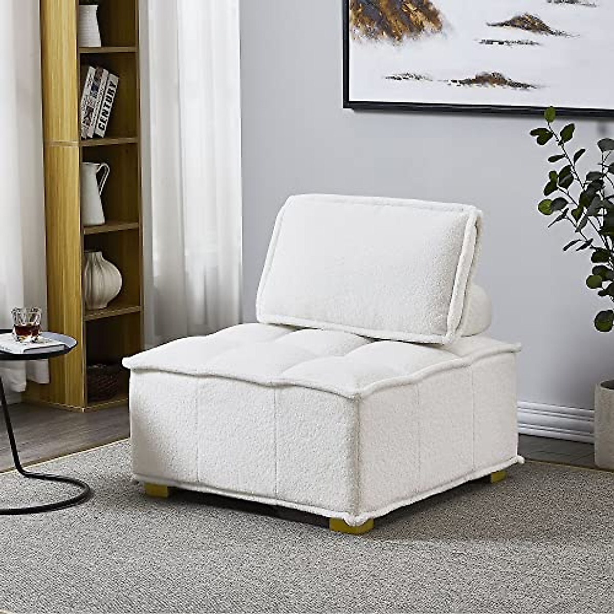 GNIXUU Modular Single Sofa, Lazy Sofas Ottoman with Gold Wooden Legs Teddy Fabric, Armless Couches for Small Space Living Room Bedroom Apartment Office