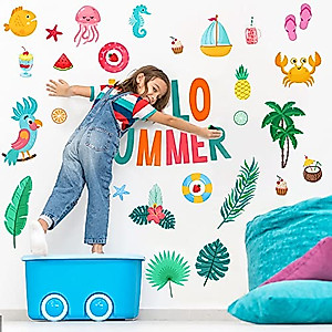 40-Piece Cut-Outs Summer Beach Theme, Summer Beach Sea Creatures Hello Summer Cut-Outs with 80Pcs Glue Point Dots for Classroom Bulletin Board Learning Activities Tropical Luau Hawaiian Decorations