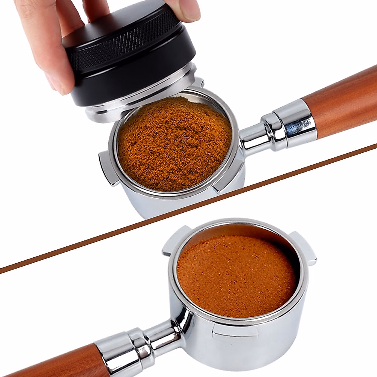 VIGIND 51mm Bottomless Portafilter 3 Ears Included 1 Cup filter Basket,Compatible For Delonghi EC680 EC685,EUPA and SMEG Coffee Machine,Stainless Steel Coffee Espresso Machine Part and Wooden Handle