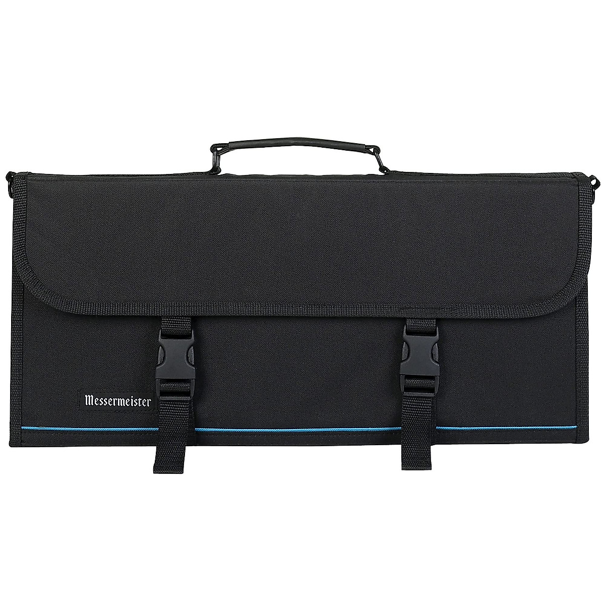 Messermeister 17-Pocket Knife Case with Large Outer Pocket, Black - 17 Elasticized, Reinforced Pockets for Culinary Tools - Holds Up to 18” Knives - Functional, Stylish & Durable