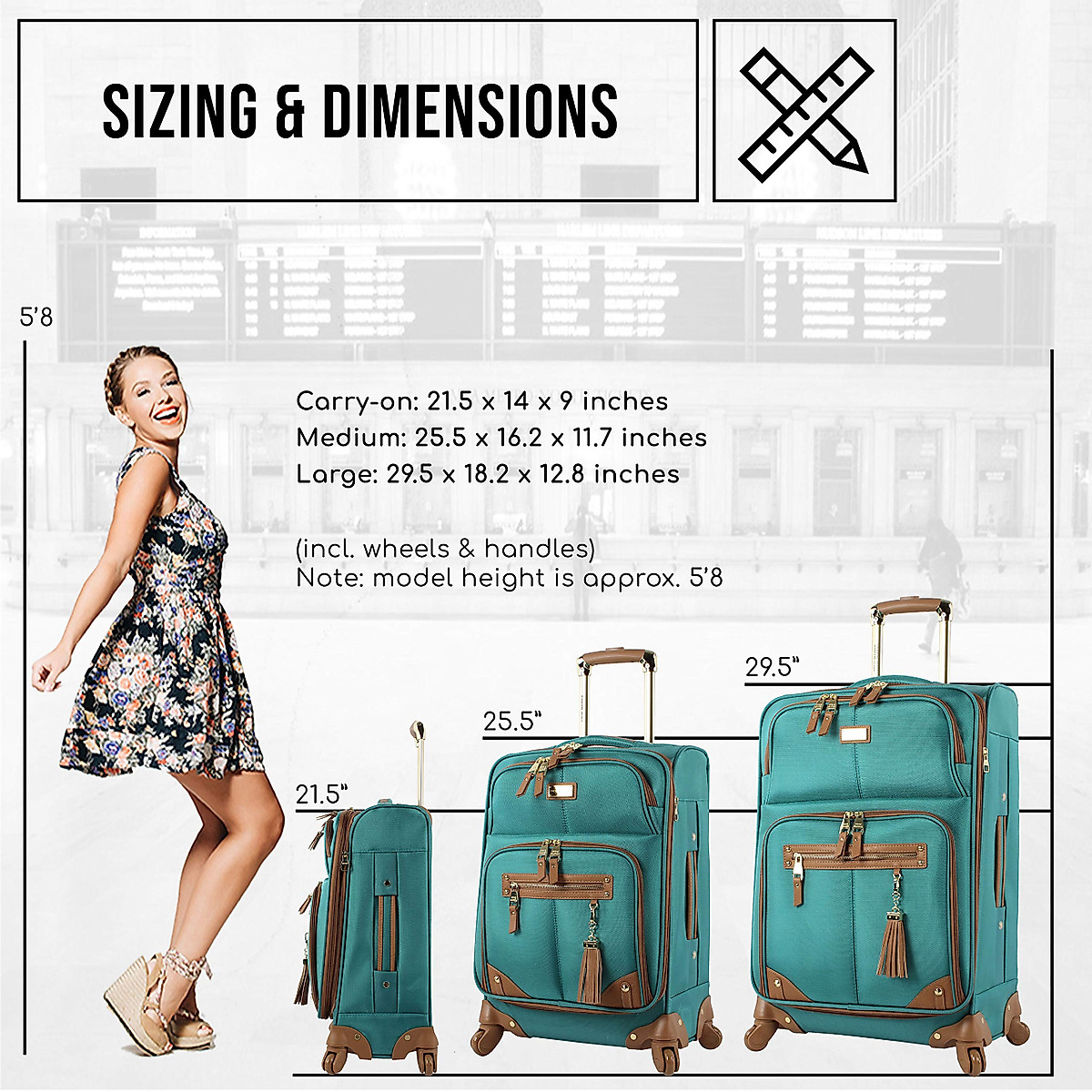 Steve Madden On Luggage Collection - Lightweight Softside Expandable Suitcase for Men & Women - Durable Bag with 4-Rolling Spinner Wheels (Harlo Teal Blue)
