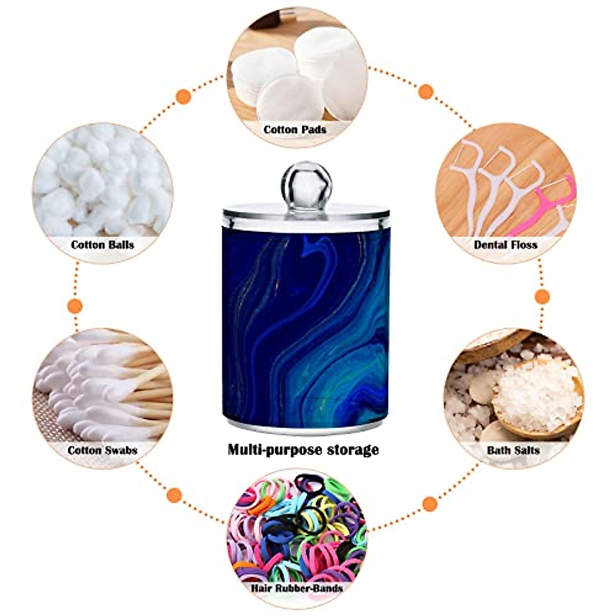 2 Pack Qtip Holder Organizer Dispenser Navy Blue Marble Bathroom Storage Canister Cotton Ball Holder Bathroom Containers for Cotton Swabs/Pads/Floss