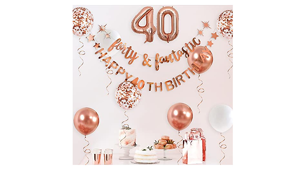 Rose Gold 40th Birthday Decorations - Elegant Party Banner & Balloons