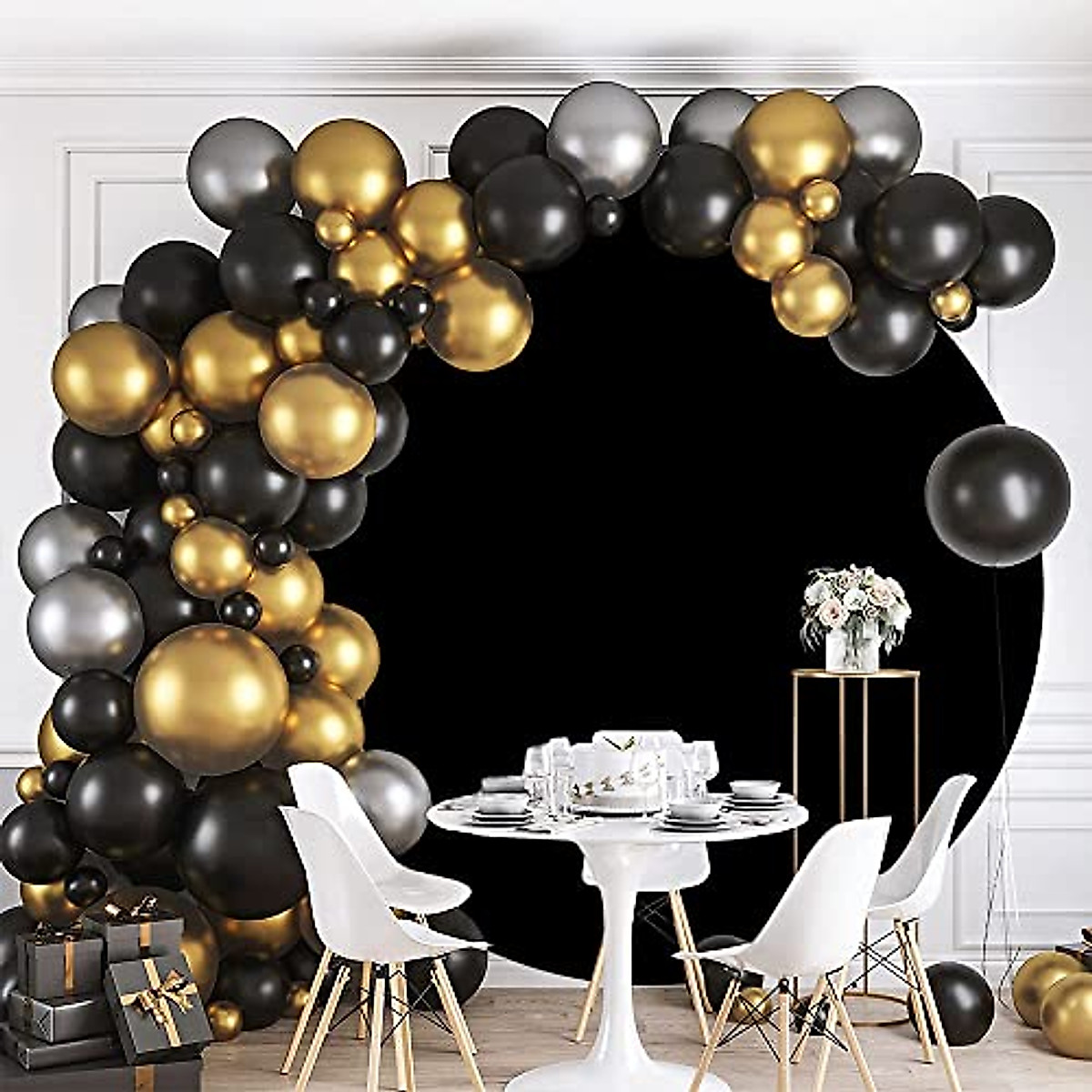 DASHAN Pure Black 7.2x7.2ft Polyester Round Backdrop Black Theme Photography Background Adult Men Boy Anniversary Party Birthday Party Banquet Activities Decoration Photo Booth Props Banner Supplies