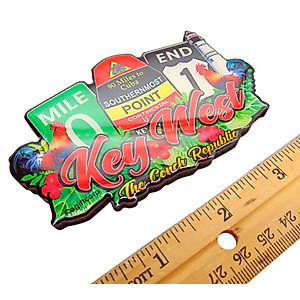 Key West Florida Magnet Conch Republic Souvenir Vacation Memory Fridge Décor with Southernmost Point and Mile 0, 3 1/2 Inch Long