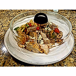 10 Inch Microwaveable Glass Plate Cover w/ Easy-Grip Silicone Handle - Keeps Food from Splattering - Helps Food Heat More Quickly - Handle Stays Cool to Touch - Microwave & Dishwasher Safe