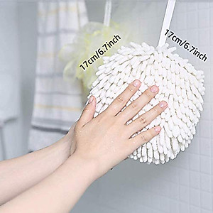 Gcace Microfiber Chenille Soft Hanging Hand Ball Towel Sets of 2 White and Gray Bathroom, Fast Dry dustproof, Dry Your Hand Instantly conveniently, for Cleaning, Absorbent Hand Ball Towels