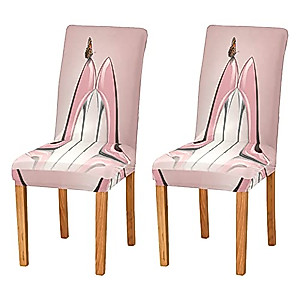 xigua Elegant Pink High Heels Chair Covers Protector 4PCS for Dining Room,Chair Slipcover Washable Removable for Kitchen,Hotel,Restaurant,Wedding