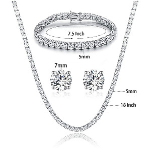 Gemsme 18K White Gold Plated 5mm Tennis Necklace/Bracelet/Earrings Sets Pack of 3