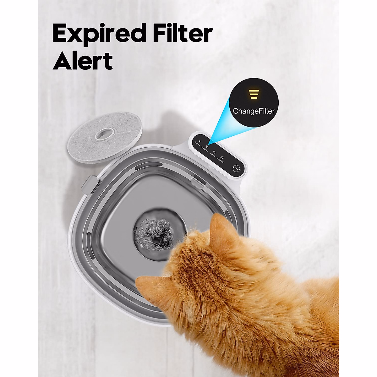 Ciays 70.4oz/2L Cat Water Fountain Automatic Induction Water Dog Water Fountain with Battery & Power Cord Powered Pet Water Fountain Bowl with Stainless Steel Drinking Tray for Pets, White