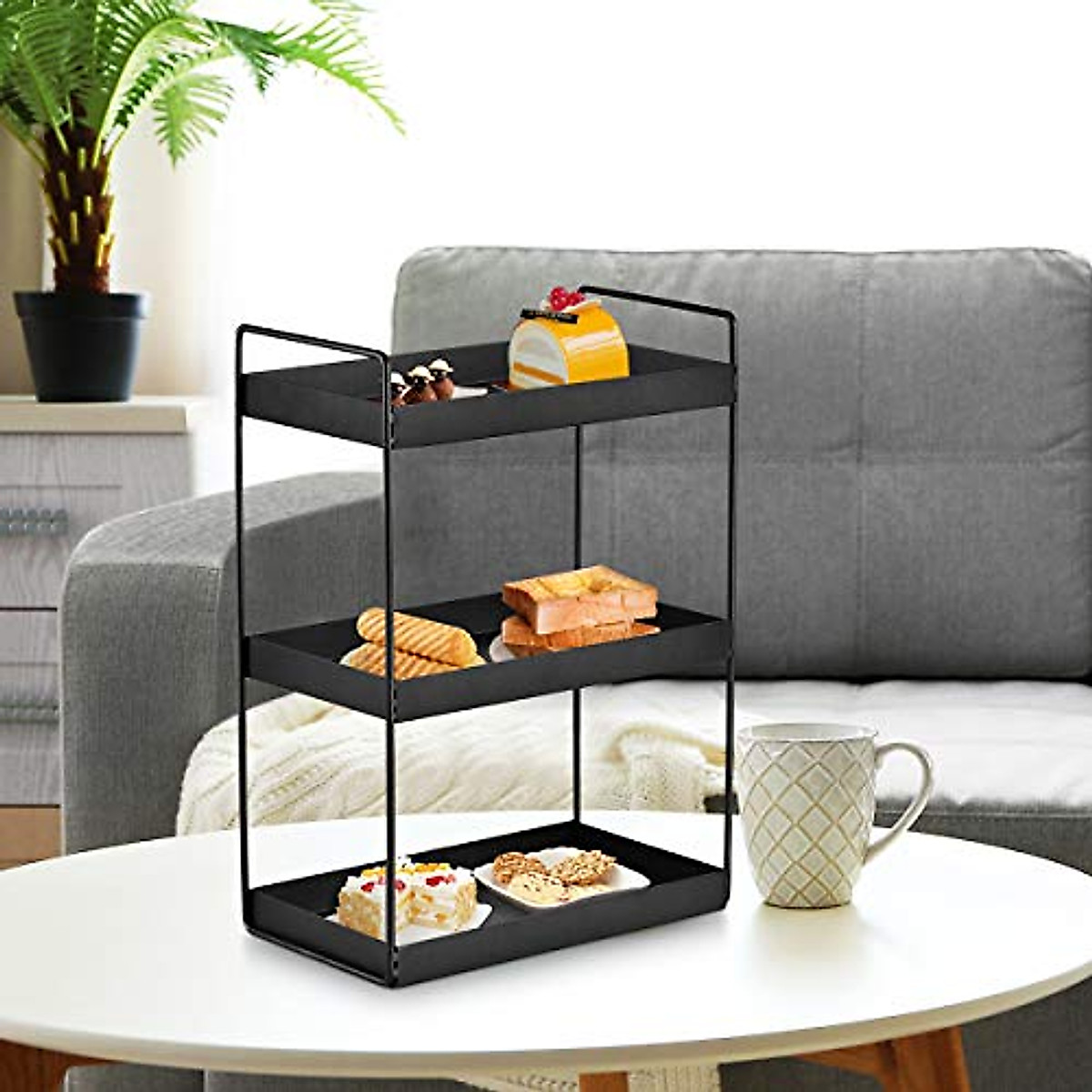 3-Tier Bathroom Countertop Organizer Vanity Tray Cosmetic & Makeup Storage Kitchen Spice Rack Standing Shelf, Black