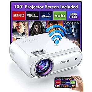 Cibest WiFi Projector Native 1080p, 8000L Mini Projector with High Contrast of 9000:1, Full HD Projector Compatible with iPhone, Android, TV Stick, etc. Comes with Projector Screen