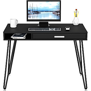 SHW Home Office Computer Hairpin Leg Desk with Drawer, Black