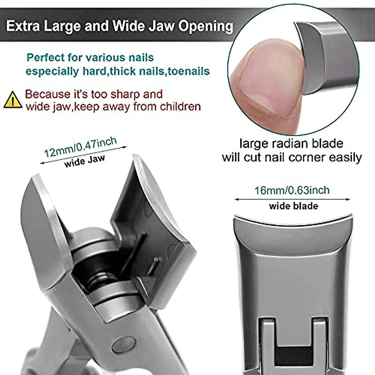 VOGARB Nail Clippers for Thick Nails Long Handle Large Wide Jaw Opening Cutter with Safety Lock Heavy Duty for Toenail Fingernail No Splash Trimmer with Catcher for Men Women Adult Seniors (Silver)