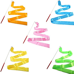 Smartlife15 10 Colors Gymnastic Dance Ribbon Streamer 4M Dancing Baton Gym Rhythmic Ribbons with Wand Art Artistic Gymnastics Ballet Twirling Rod Stick for Women Girls Kids