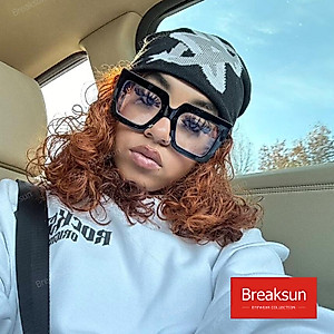 Breaksun Oversized Blue Light Glasses for Women Fashion Thick Square Computer Eyewear Non-Prescription Black Glasses (New Black+ Brown Orange)