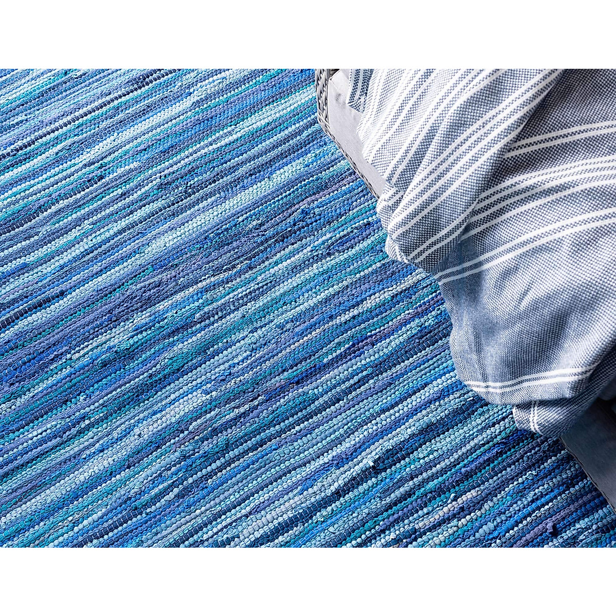 Unique Loom Chindi Cotton Collection Soft Hand Woven Natural Fiber Striped Area Rug, 2 ft 2 in x 3 ft, Navy Blue/Ivory