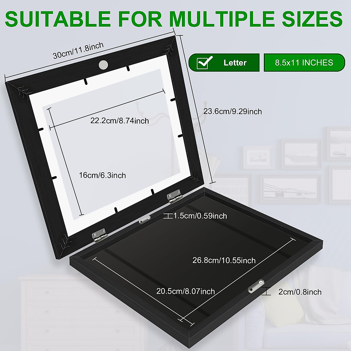 G4S3 2 Pack Kids Art Frame, 8.5x11 Front Opening Kids Artwork Frames Changeable, Chind Artwork Display Storage Frame for 3D Picture Crafts, Children Drawing Hanging Art, Holds 50-100 Pcs, Black