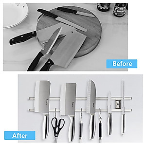 WANLISELL Magnetic Knife Holder for Wall 17.7 Inch Stainless Steel Magnetic Knife Holder Heavy Duty Wall Mounted Magnet Bar Rack With Hooks, Kitchen Utensil Holder
