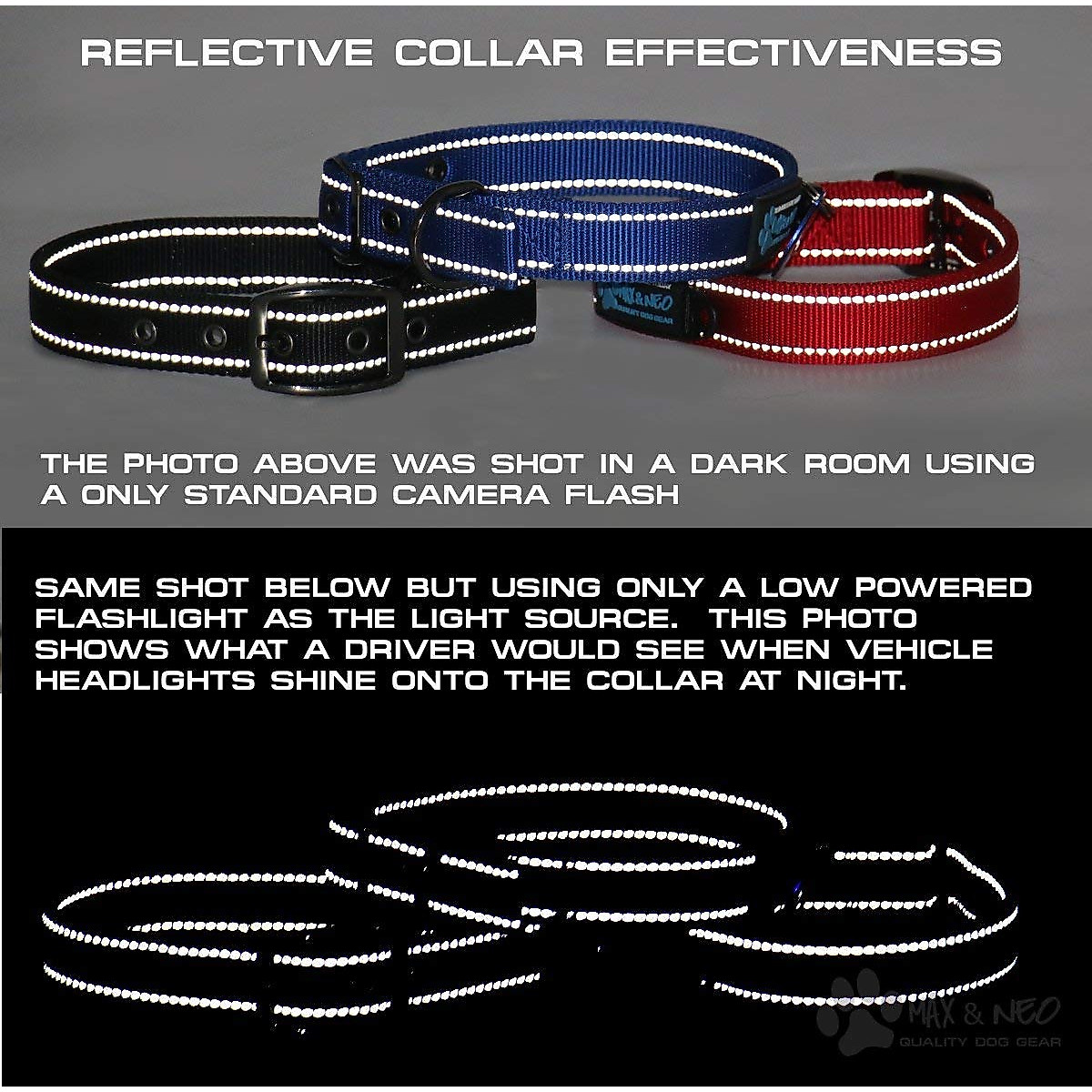 Max and Neo MAX Reflective Metal Buckle Dog Collar - We Donate a Collar to a Dog Rescue for Every Collar Sold (Medium, Black)