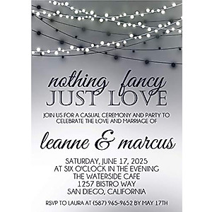 Casual Backyard Wedding Inviations, Set of 10 - Bistro Light Inspired Wedding Invitations With Envelopes