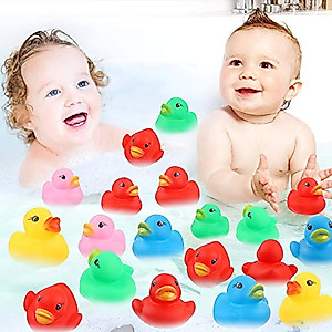 50 Pcs Rubber Ducks Bath Toy, Multicolor Mini Rubber Duck Bulk Float Duck Baby Bath Toy, Shower Birthday Party Christmas Favors Gift (5 Colors)