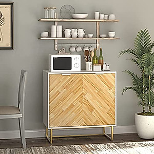 Buffet Sideboard Cabinet with Storage, Modern Accent Cabinet with 2 Doors & Adjustable Shelves, Kitchen Storage Cabinet Cupboard Console Table for Dining， Living Room, Bedroom, Entryway, White & Gold