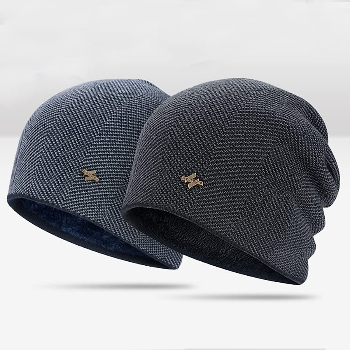 Recyphi Unisex Sky Madrid Knitted Wool Beanie Cold Fleece Lined Hats for Men Beanie, Grey, One Size