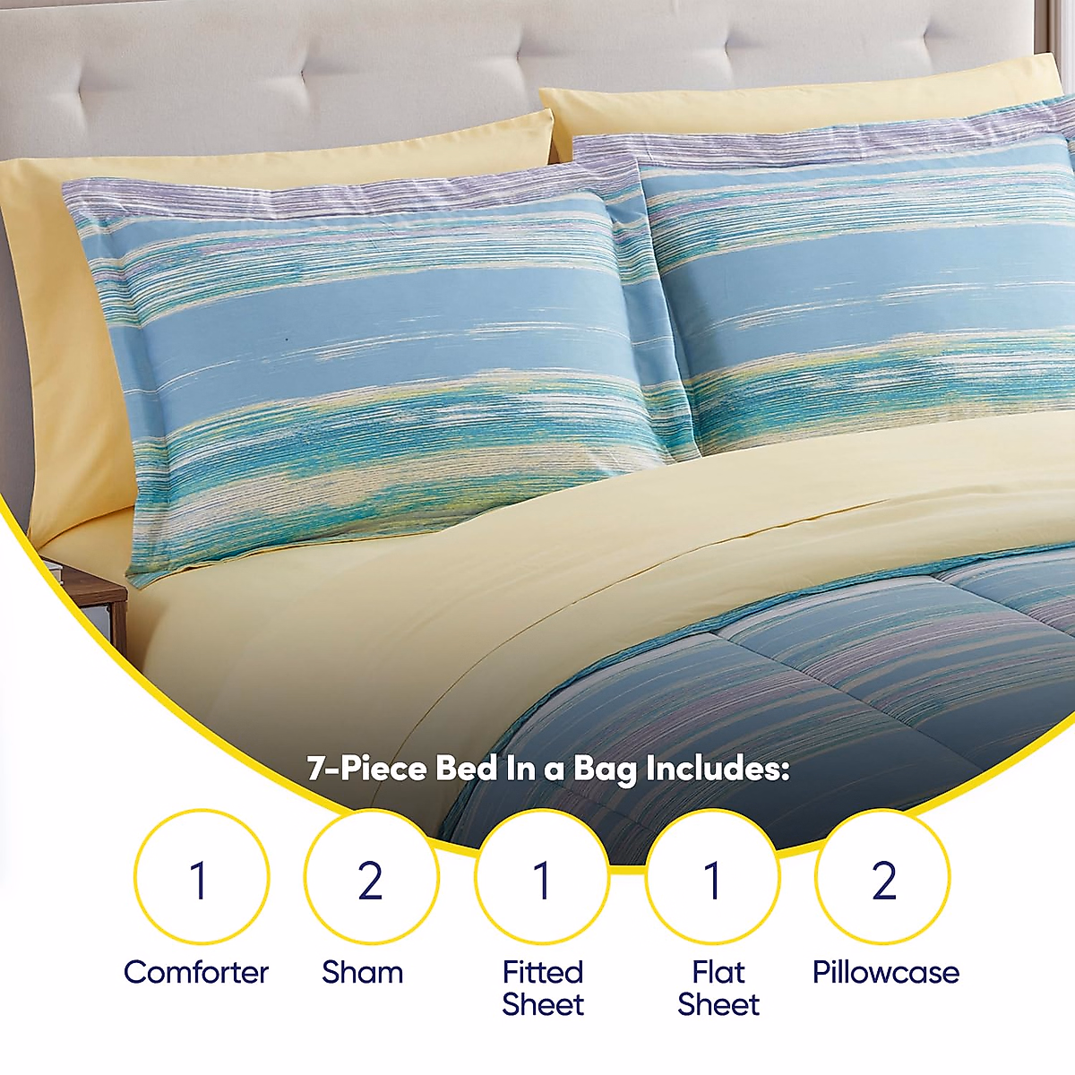 Sweet Home Collection 7 Piece Comforter Set Bag Solid Color All Season Soft Down Alternative Blanket & Luxurious Microfiber Bed Sheets, Sorento, Queen