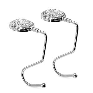 TANOSII Purse Hook Mental Clutch Holder Handbag Rhinestone Hanger for Table Desk Reverse White 2 Packs