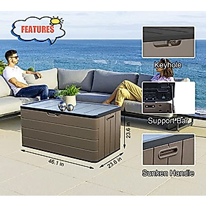ADDOK Resin Deck Box Outdoor Waterproof Storage Box with Seat for Patio Furniture,Toys,Garden Tools and Home Accessories (Brown)