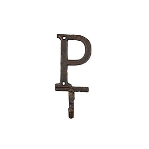 Handcrafted Nautical Decor Rustic Copper Cast Iron Letter P Alphabet Wall Hook 6"